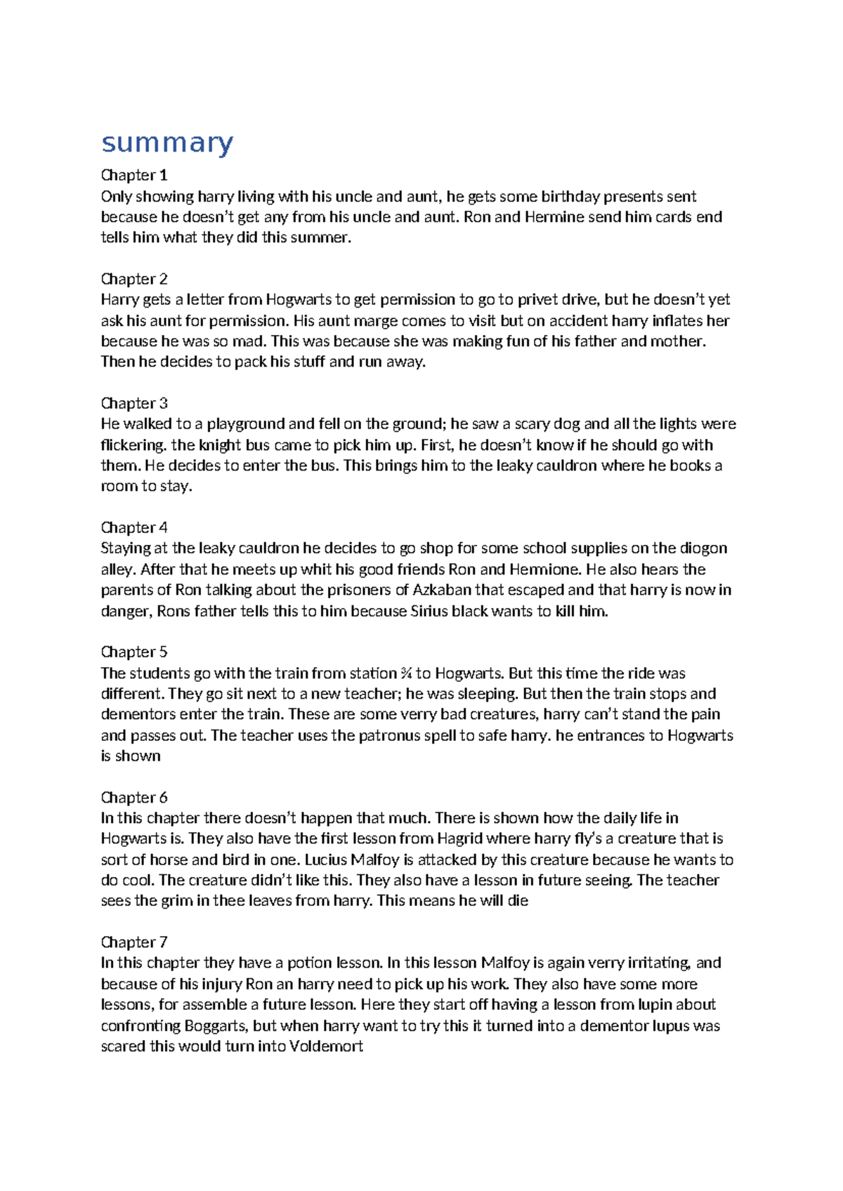 Summary of Harry Potter and the Prisoner of Azkaban (Chapters 1-22 ...