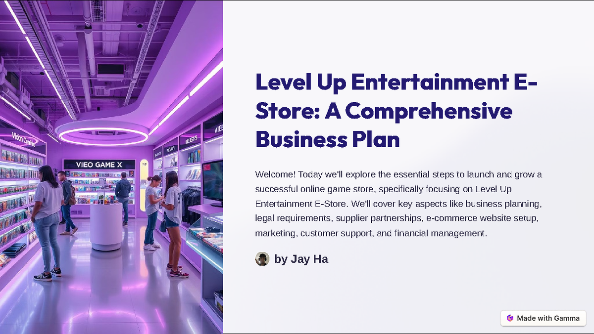 Level Up Entertainment E Store A Comprehensive Business Plan - Level Up ...