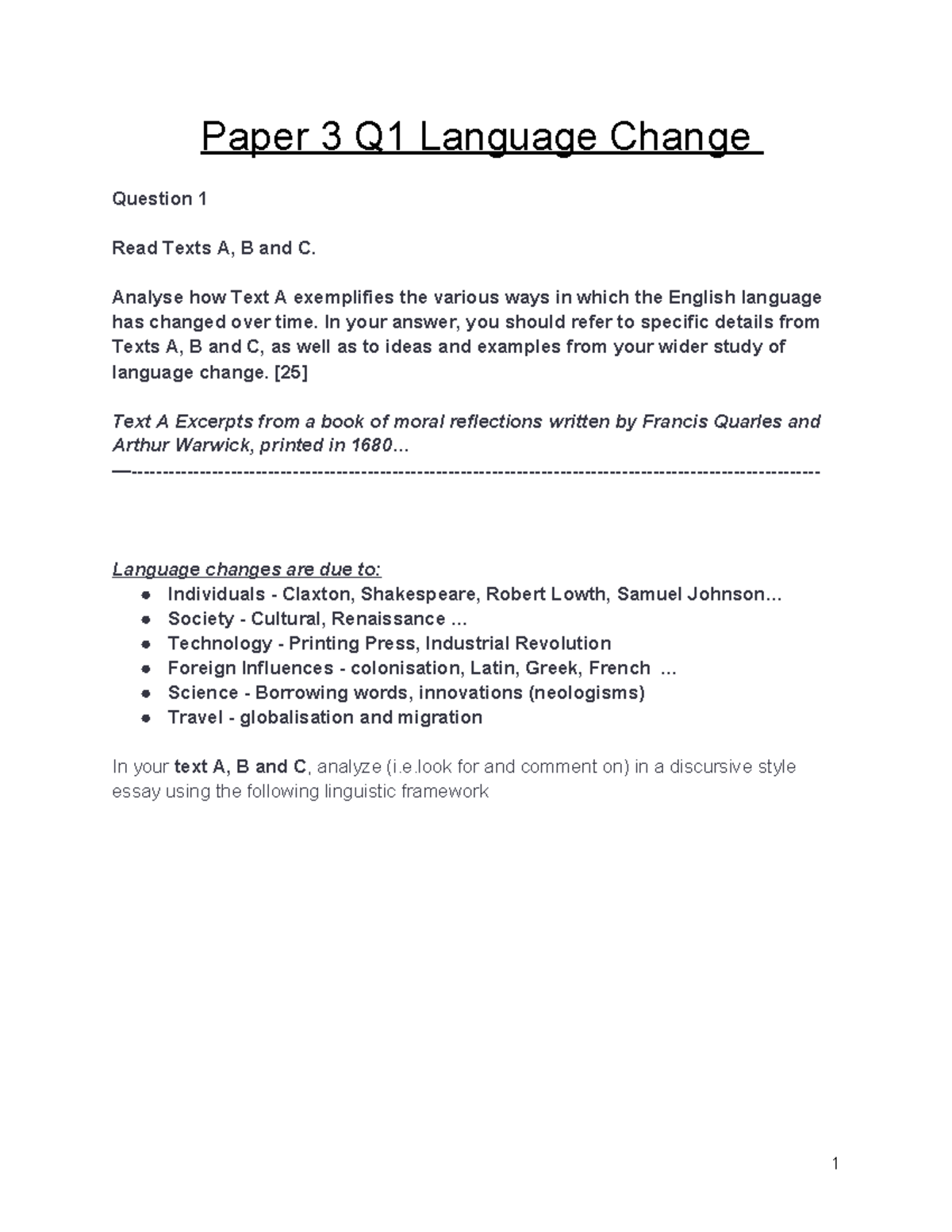 Paper 3 Q1 Language Change: Framework, Theories & Historical Analysis ...