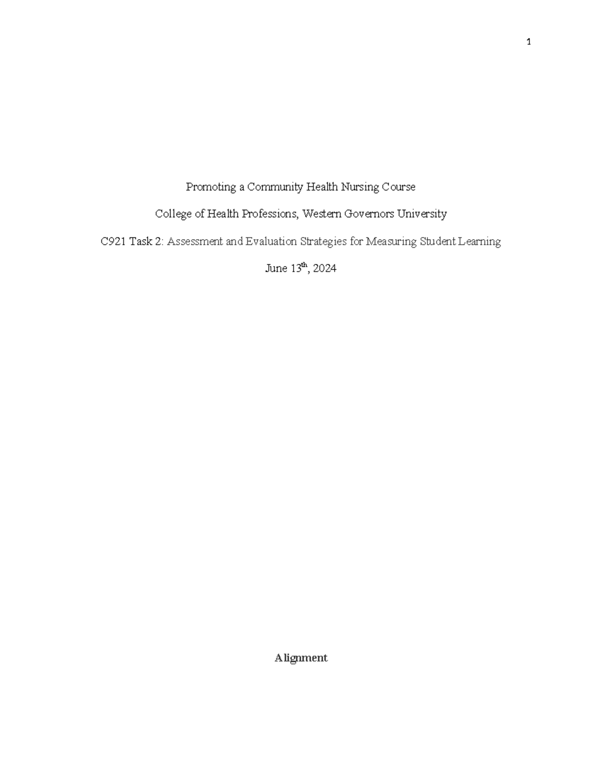 C921 - Task 2 Summative Assessment: Community Health Nursing Evaluation - Studocu