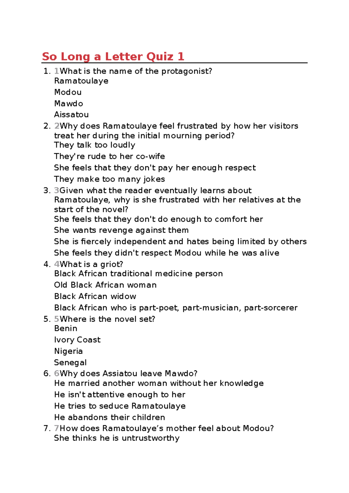 So Long a Letter Quiz 1 - quiz - So Long a Letter Quiz 1 1 What is the ...