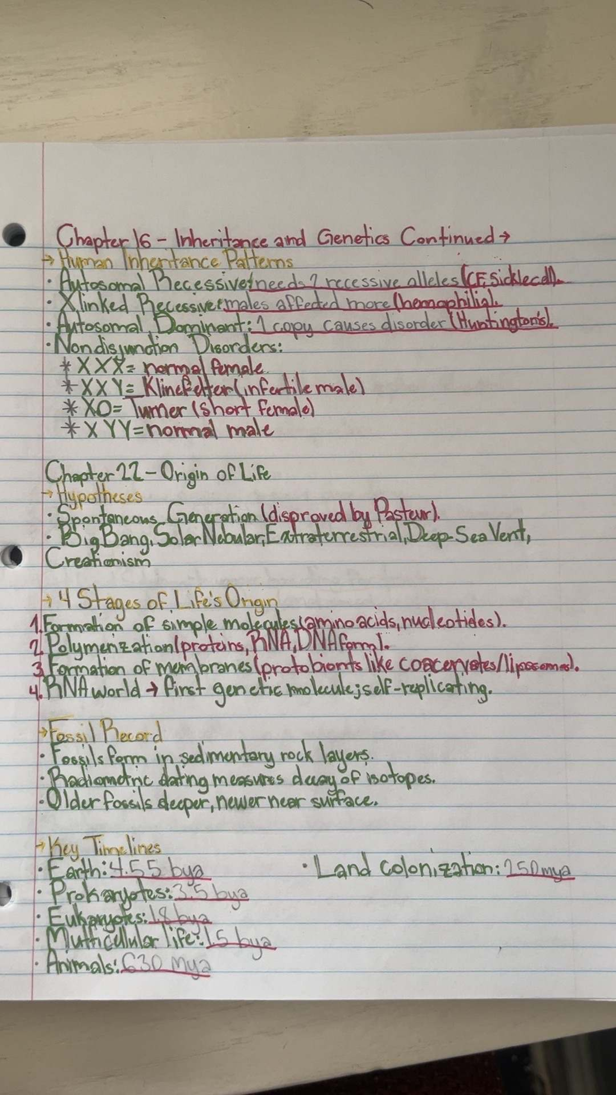 Biology Chapter 16 - Inheritance, Genetics & Origin of Life Notes - Studocu