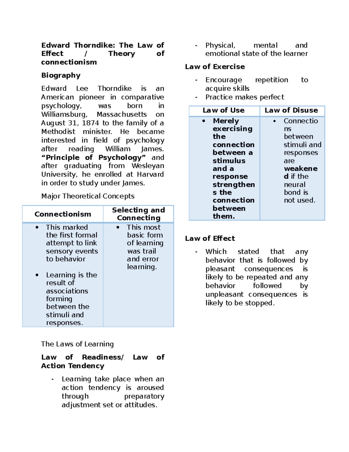 Edward Thorndike: An Overview of the Law of Effect and Connectionism ...