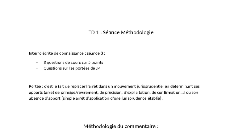 TD 1 : Méthodologie de l'Interro Écrite - Séance 8 et Questions de Cours - Studocu