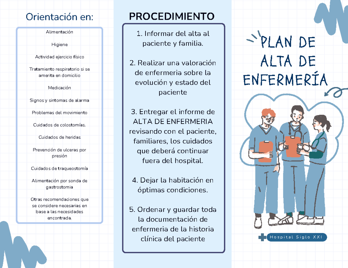 Tríptico: Plan de Alta de Enfermería - Procedimientos y Recomendaciones ...