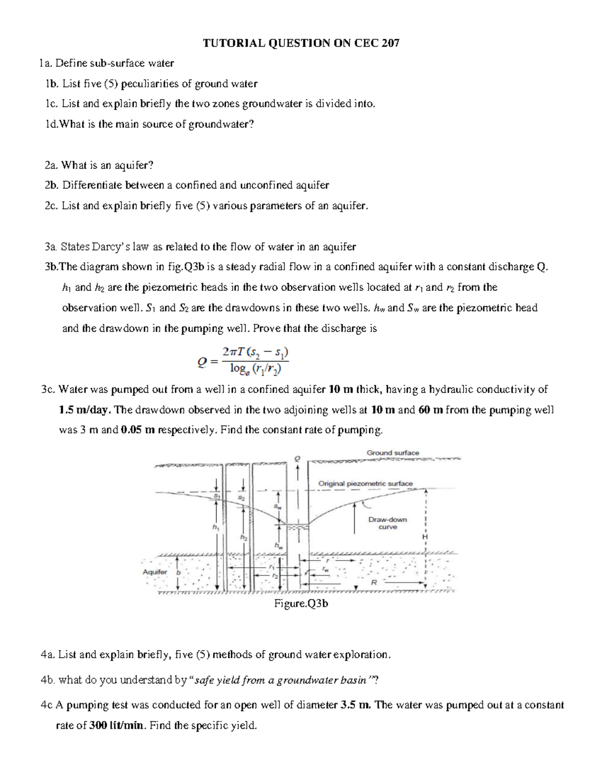 Groundwater Exploration Tutorial Questions - CEC 207 - Studocu