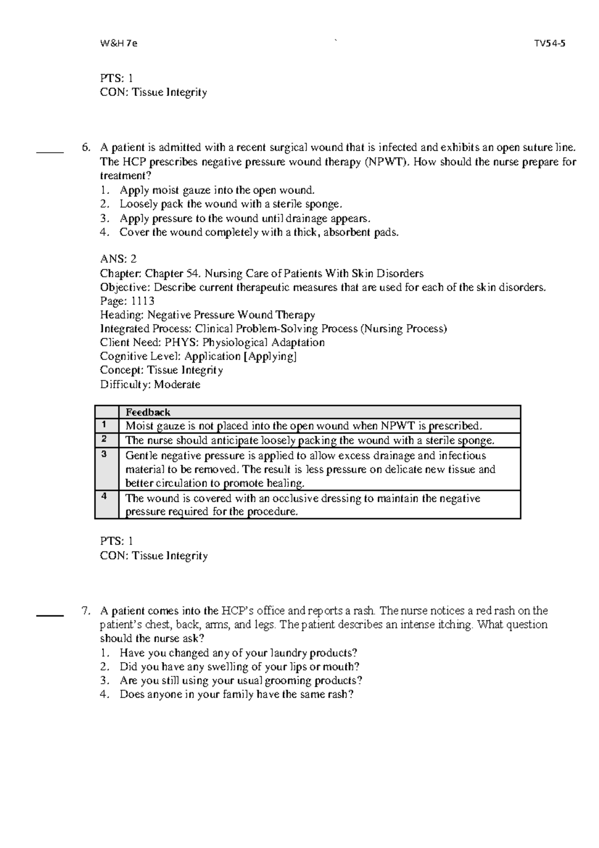 Nursing Care: Tissue Integrity & NPWT - Chapter 54 (2241 1050) - Studocu