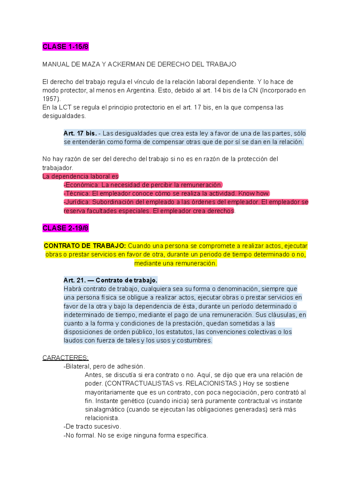 CLASE MANUAL DE DERECHO DEL TRABAJO - RELACIONES INDIVIDUALES 0101 - Studocu