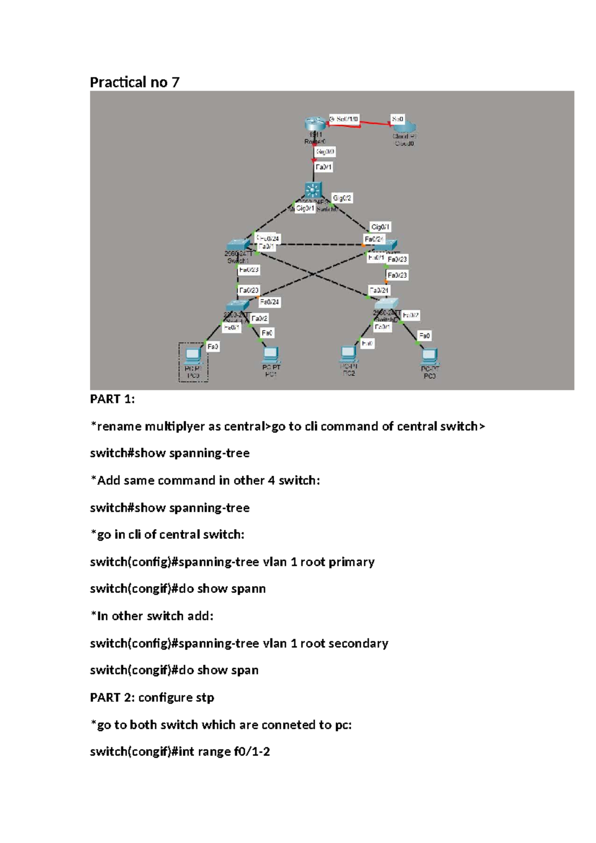 Practical No 7: Multilayer Switch Configuration and STP Setup - Studocu