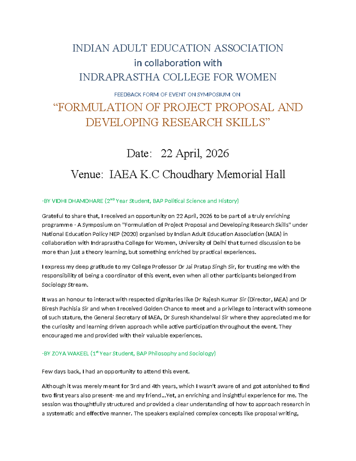 Feedback Form: Symposium on Project Proposal & Research (BAP) - Studocu