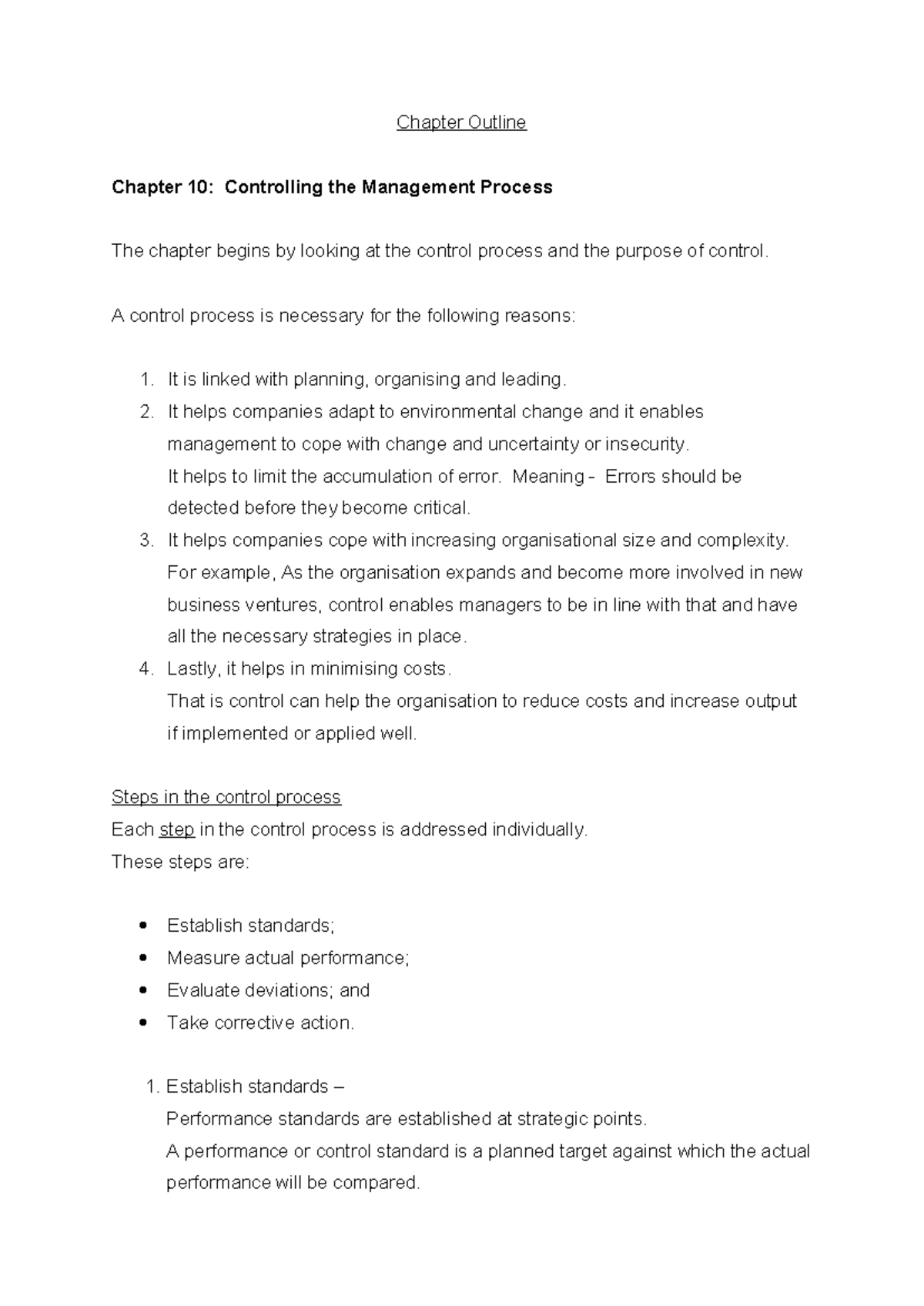 Chapter 10 Outline: Controlling the Management Process in Business ...