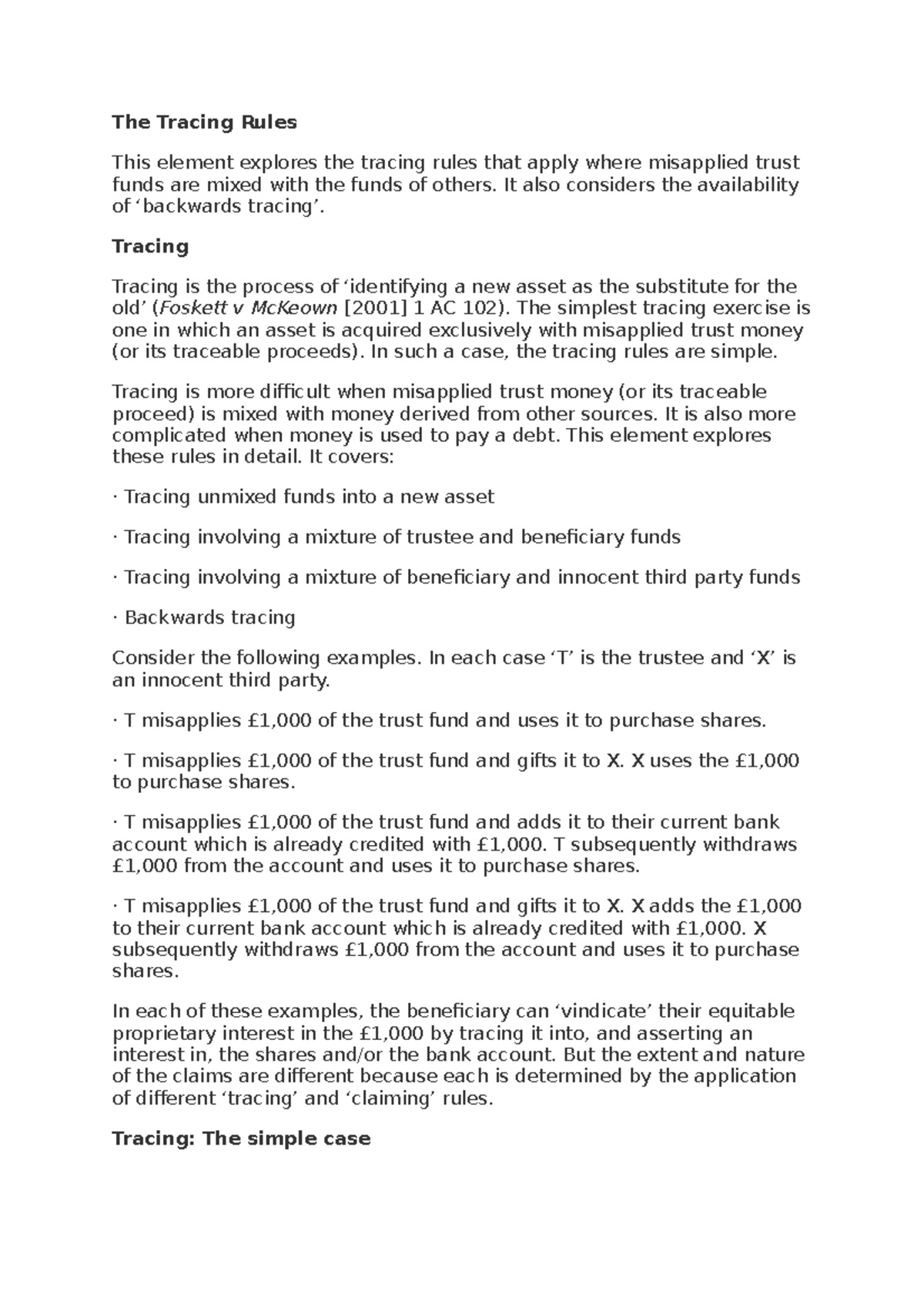 Tracing Rules in Equity - Lecture Notes Week 5 (LAW123) - Studocu