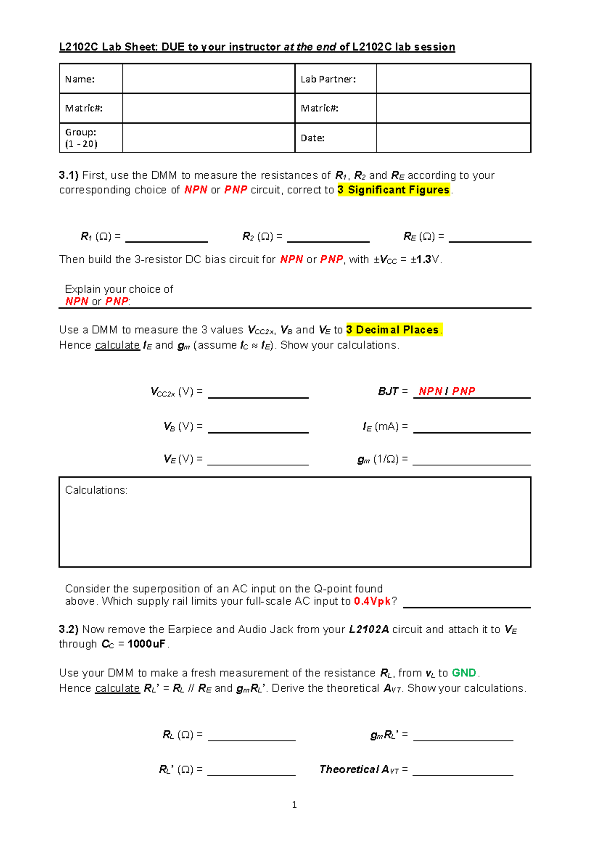 L2102C AY25-26 Lab Sheet: NPN/PNP Circuit Measurements and Analysis ...