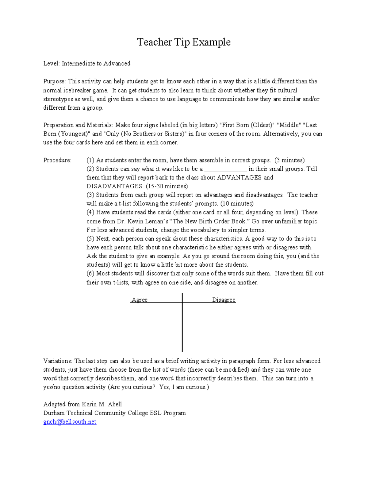 Teacher Tip: Icebreaker Activity for ESL Students (Intermediate ...