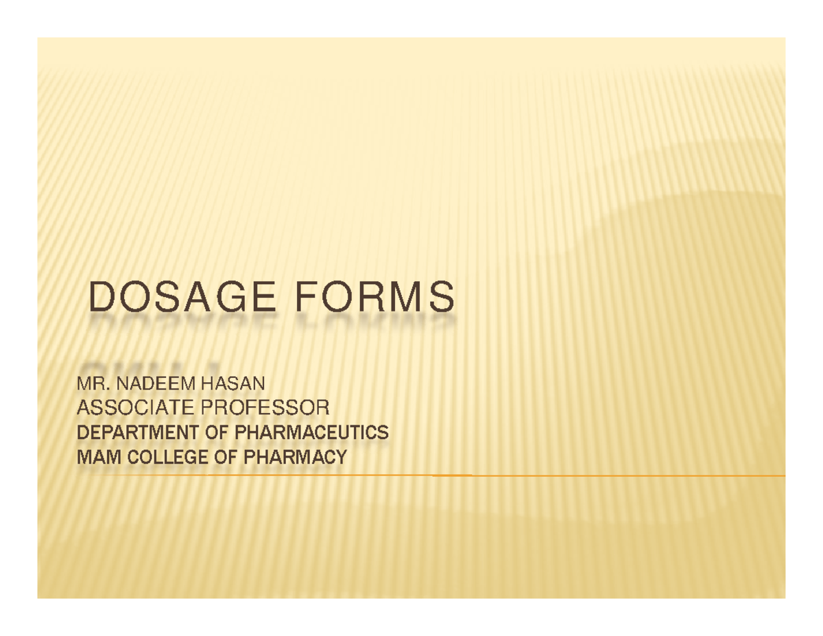 Dosage Forms: Comprehensive Notes on Types and Applications - Studocu