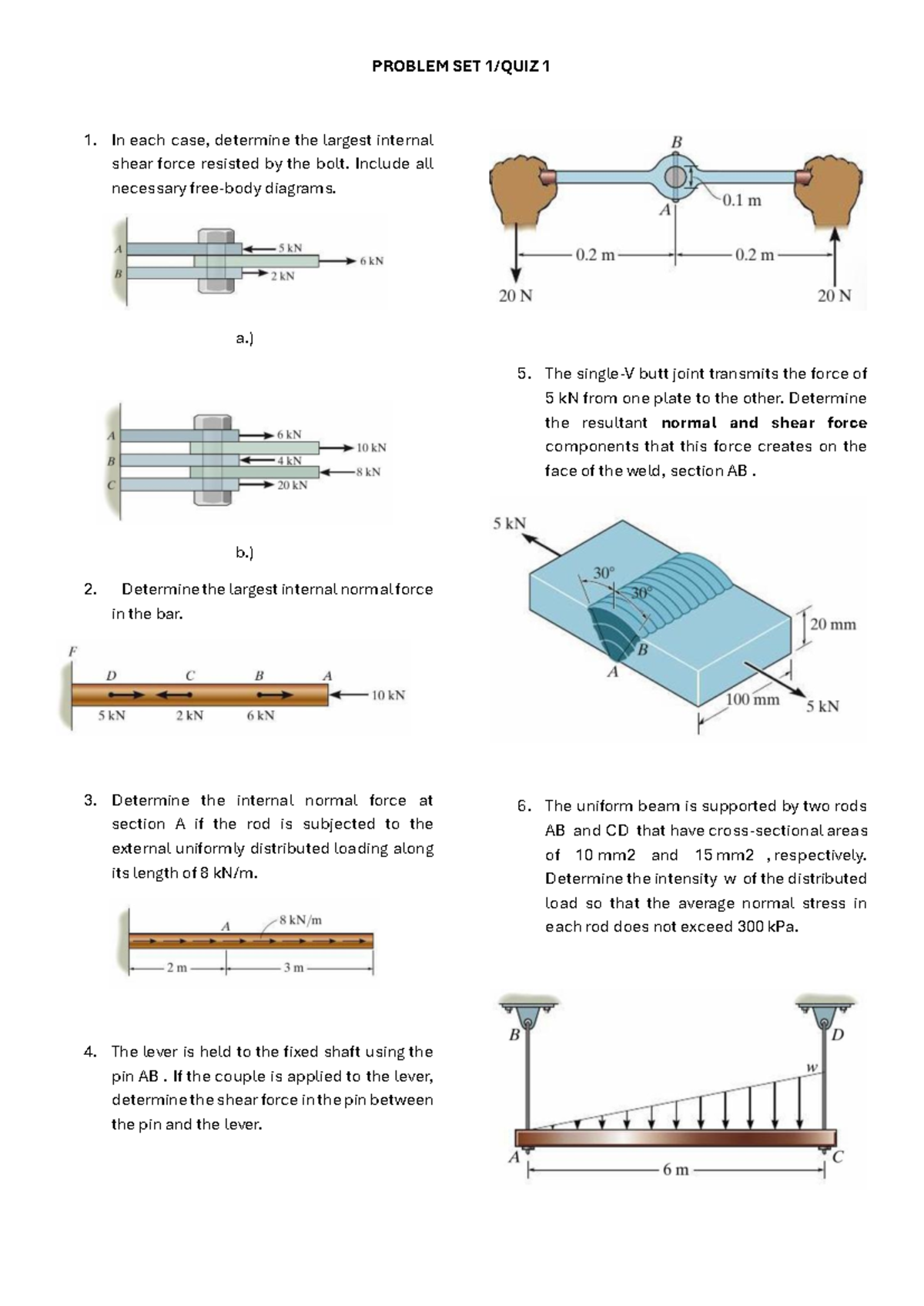 Problem Set 1: Shear and Normal Force Analysis - Studocu