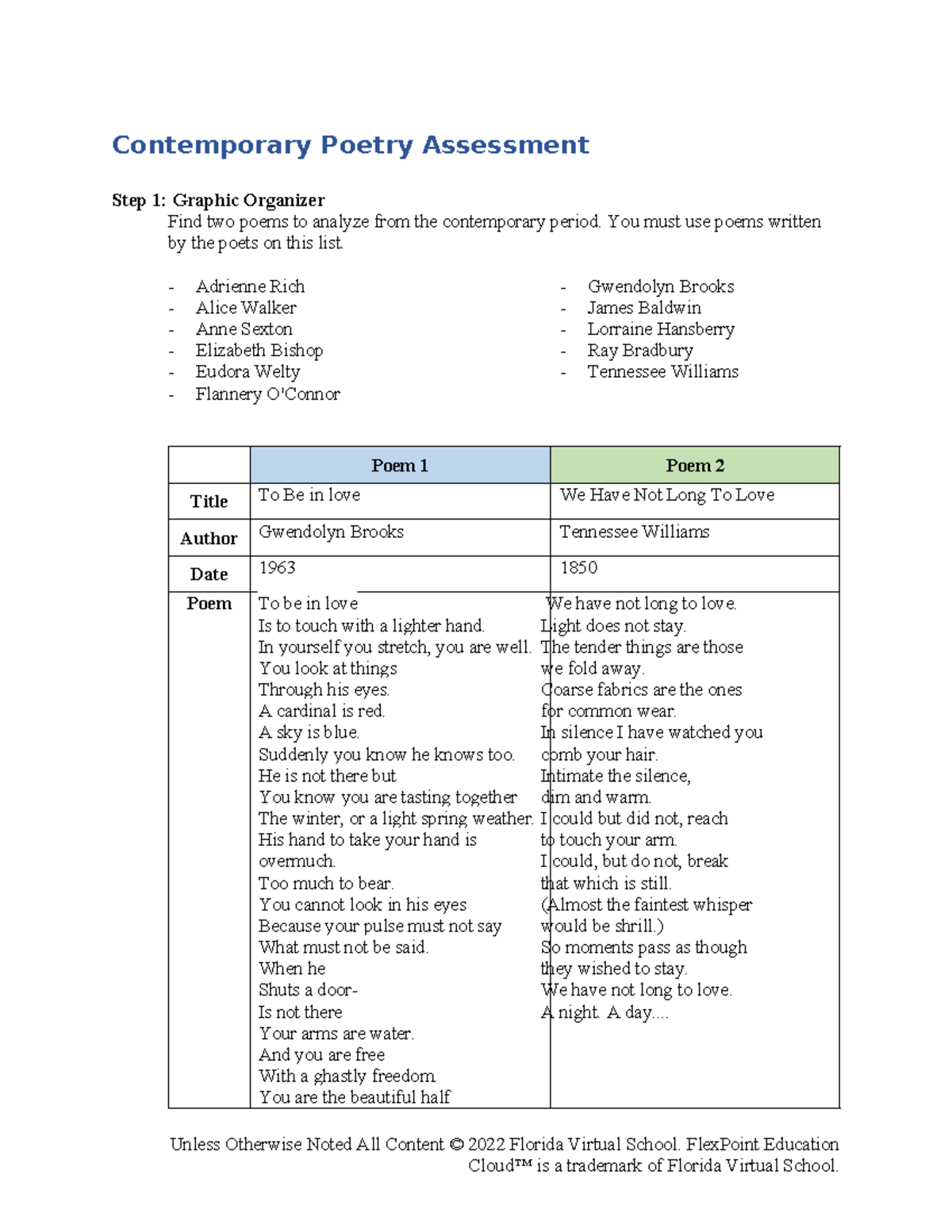 Contemporary Poetry Assessment (4.05): Analysis of Two Poems - Studocu
