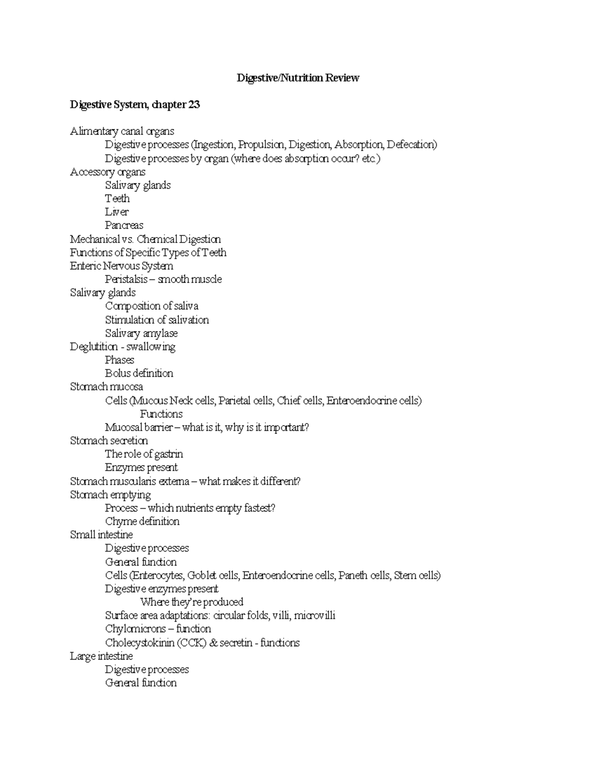 Digestive System & Nutrition Review (Chapters 23-24) - Studocu