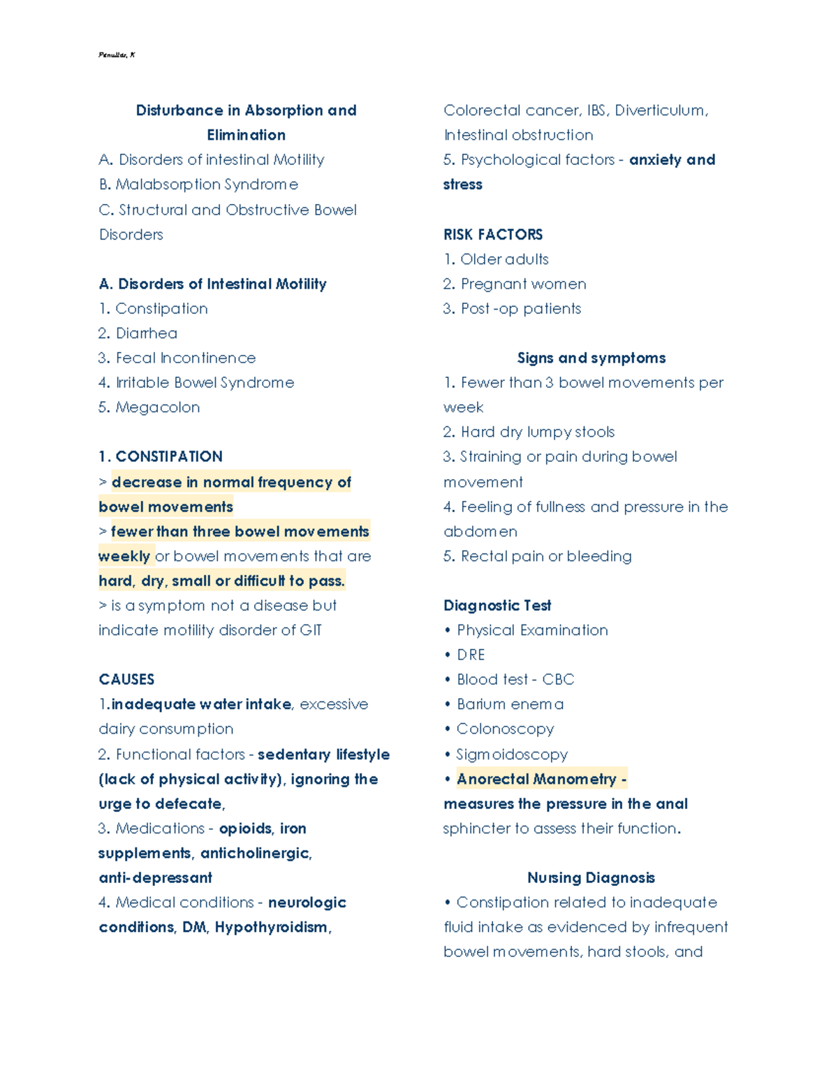 Disturbance in Absorption and Elimination - Disorders of intestinal ...
