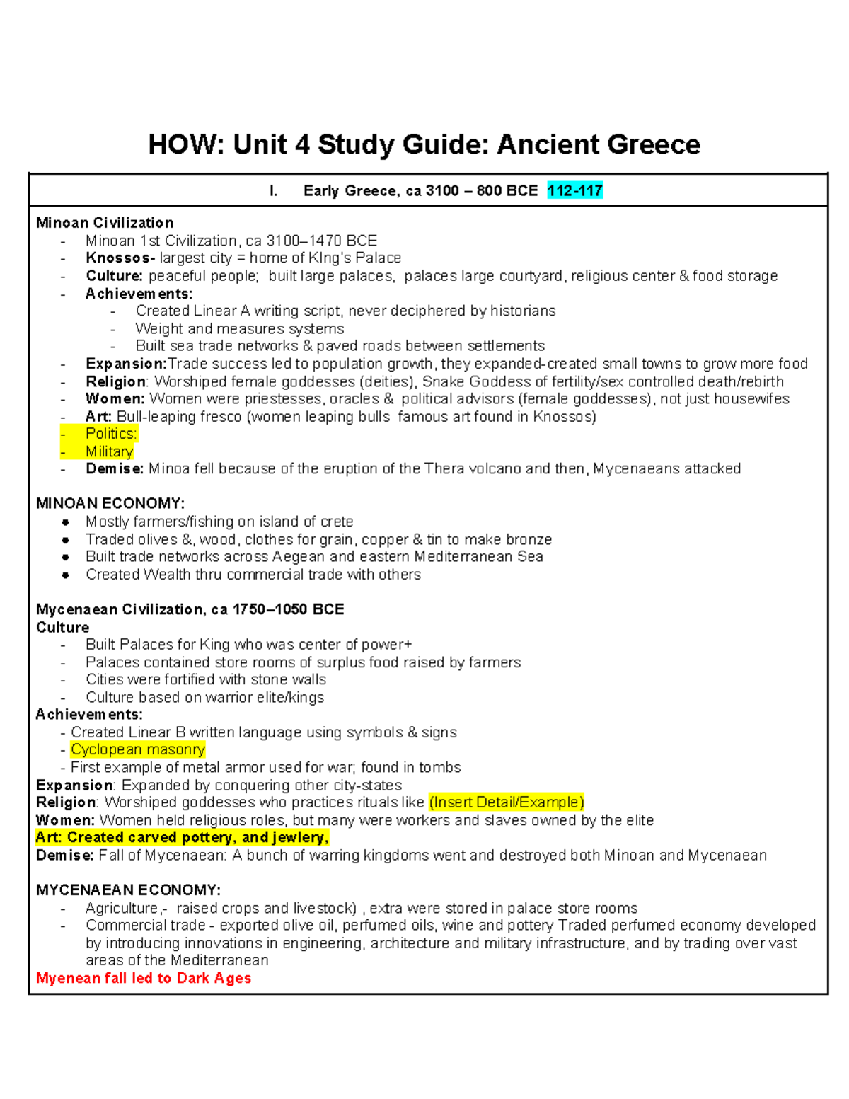 Unit 4 Study Guide Notes Ancient Greece - HOW: Unit 4 Study Guide ...