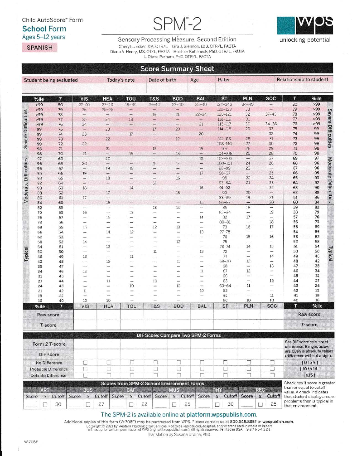 SPM-2 school form for children ages 5-12 years - Studocu