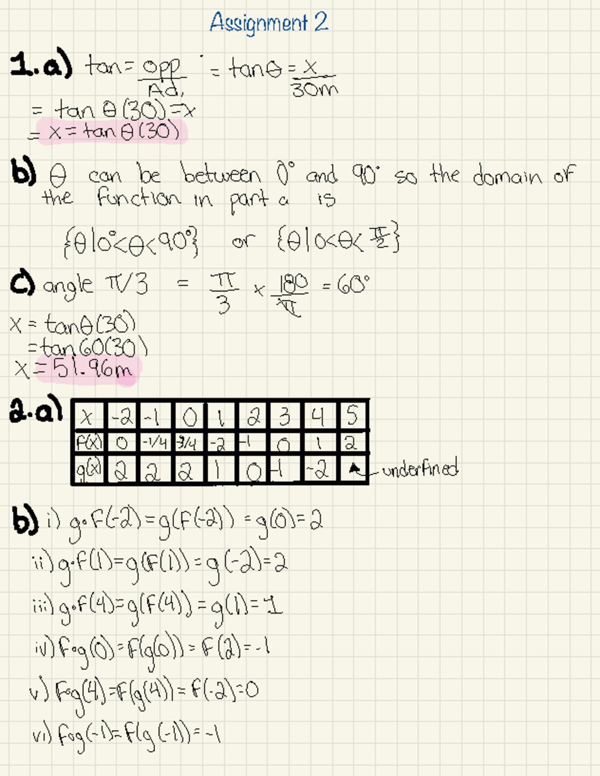 Assignment 2 - MATH 265 - Assignment 2 T a) tan -¥ ' = tan ⊖ ¥m- = tan -0-130) - = = tan ⊖ 130 ...