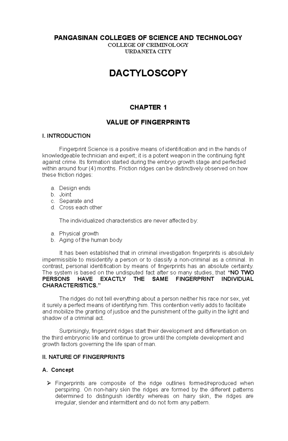 Dactyloscopy 2: Understanding Fingerprints and Their Significance - Studocu