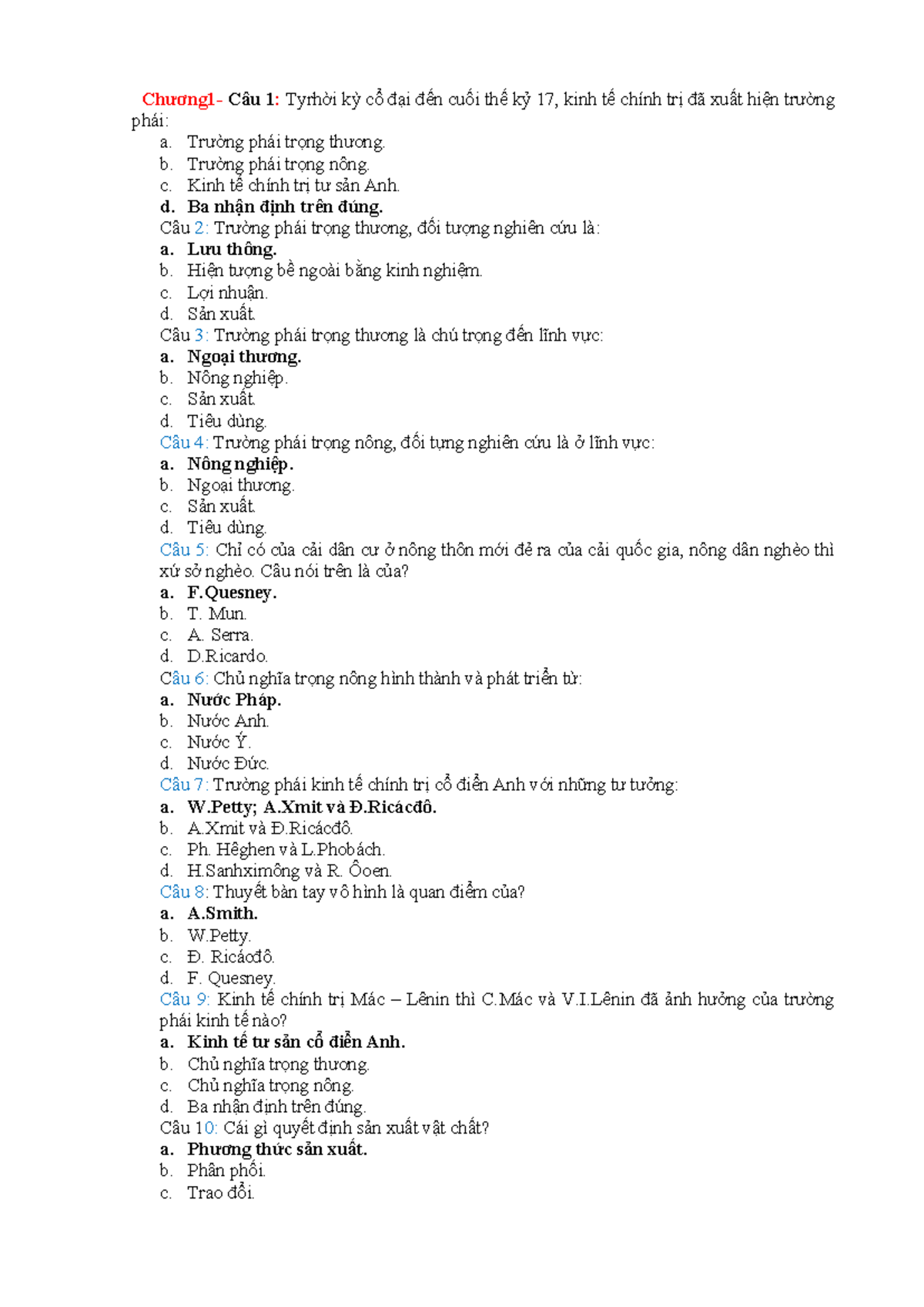 Mln122 Quiz 1: Các câu hỏi về Kinh tế chính trị từ chương 1 đến 5 - Studocu