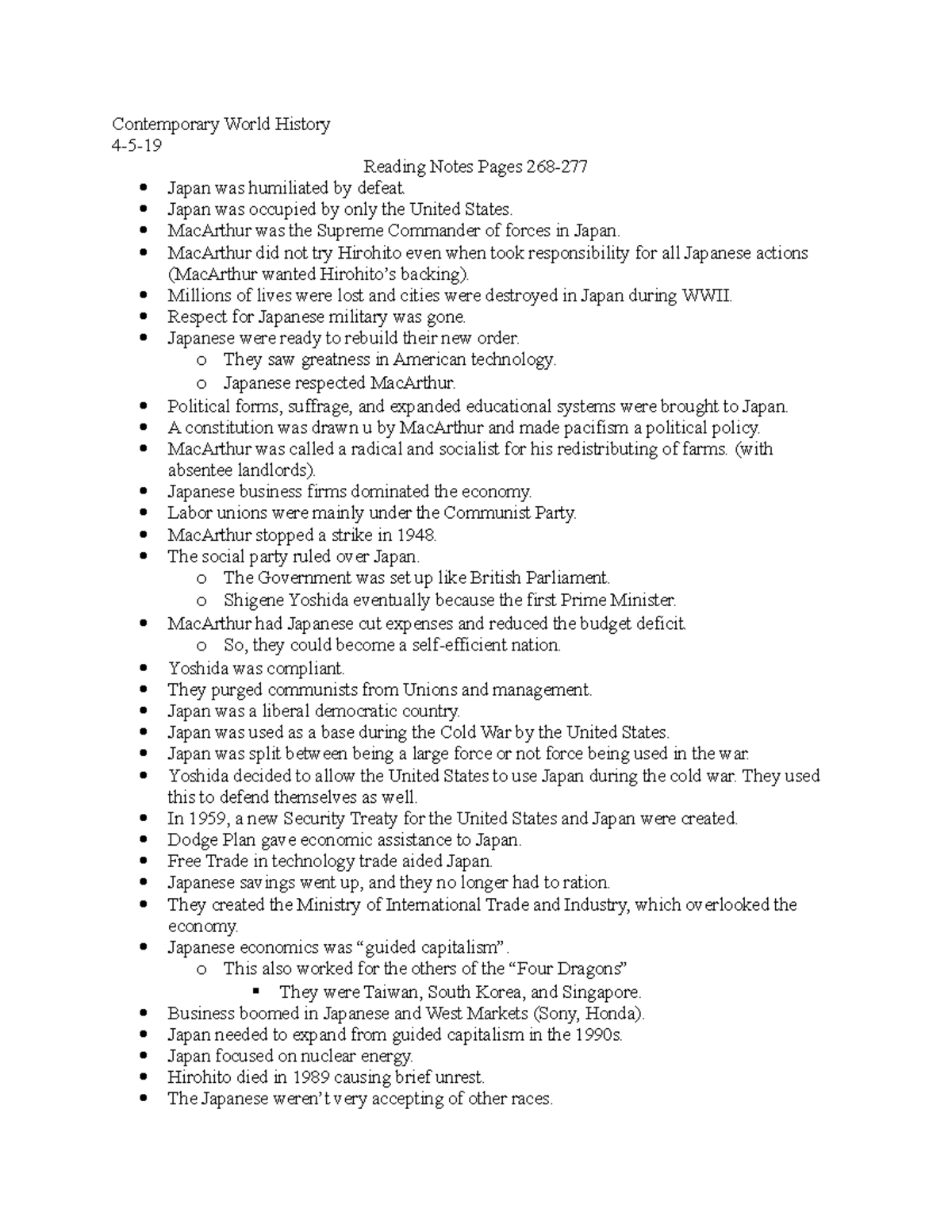 Contemporary World History: Reading Notes 268-277 on Post-WWII Japan ...