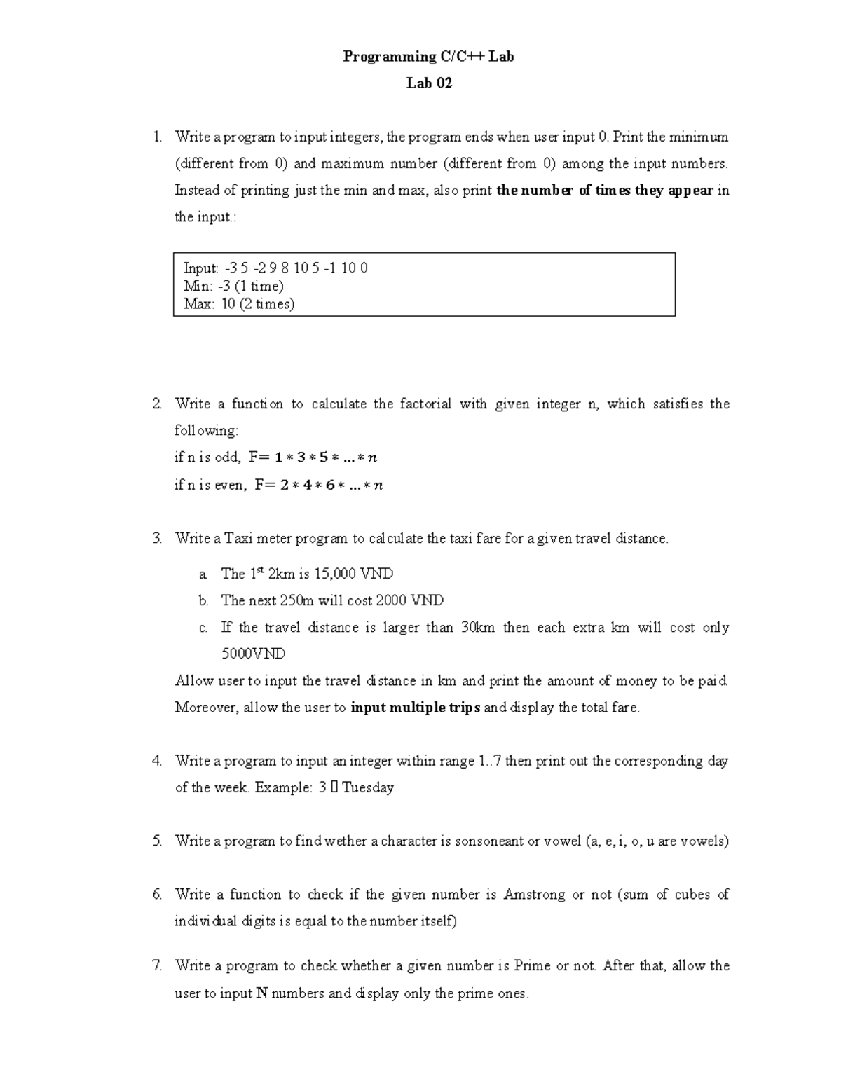 C 2526 Lab 02 - Programming Exercises and Solutions - Studocu