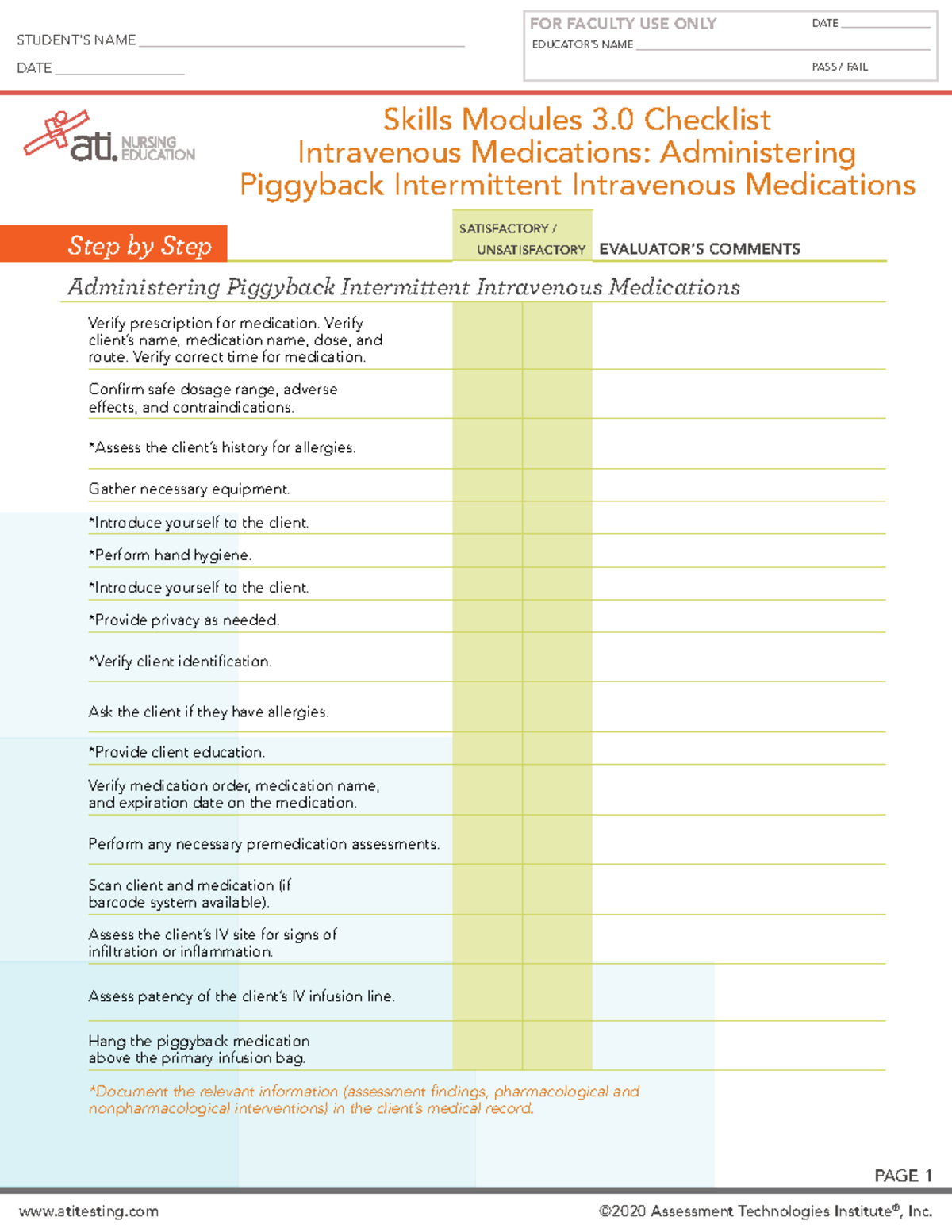 Ati Intravenous Medication Administration Administering piggyback ...