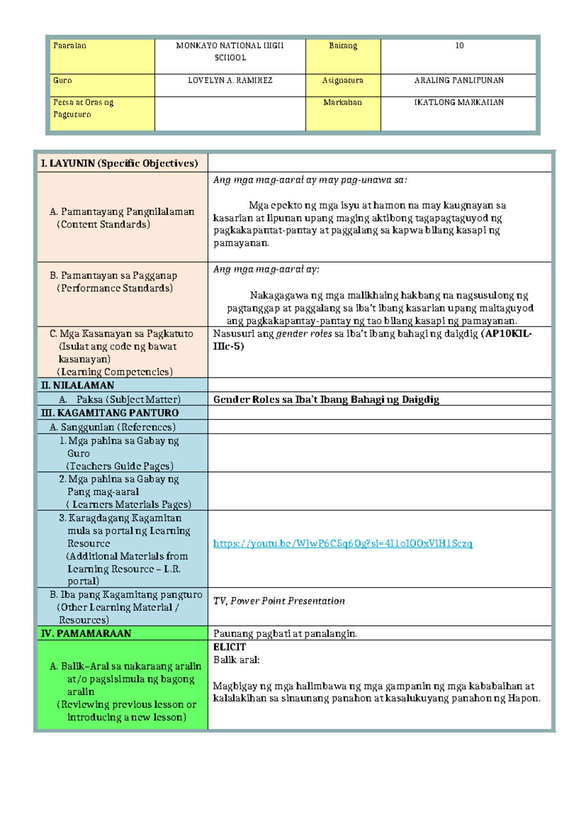 AP10-Lesson Plan 3: Gender Roles in Society and Education - Studocu