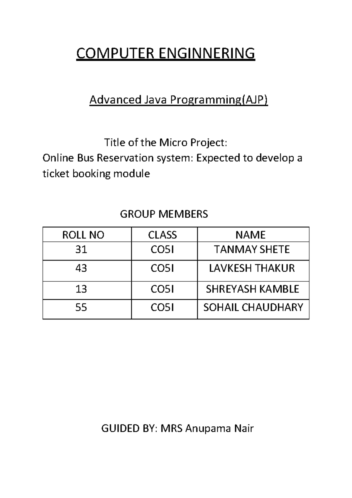 Microproject (AJP): Online Bus Reservation System Development - Studocu
