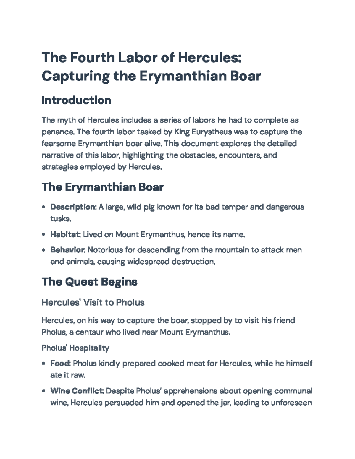 Hercules' Fourth Labor: Capturing the Erymanthian Boar Insight - The ...
