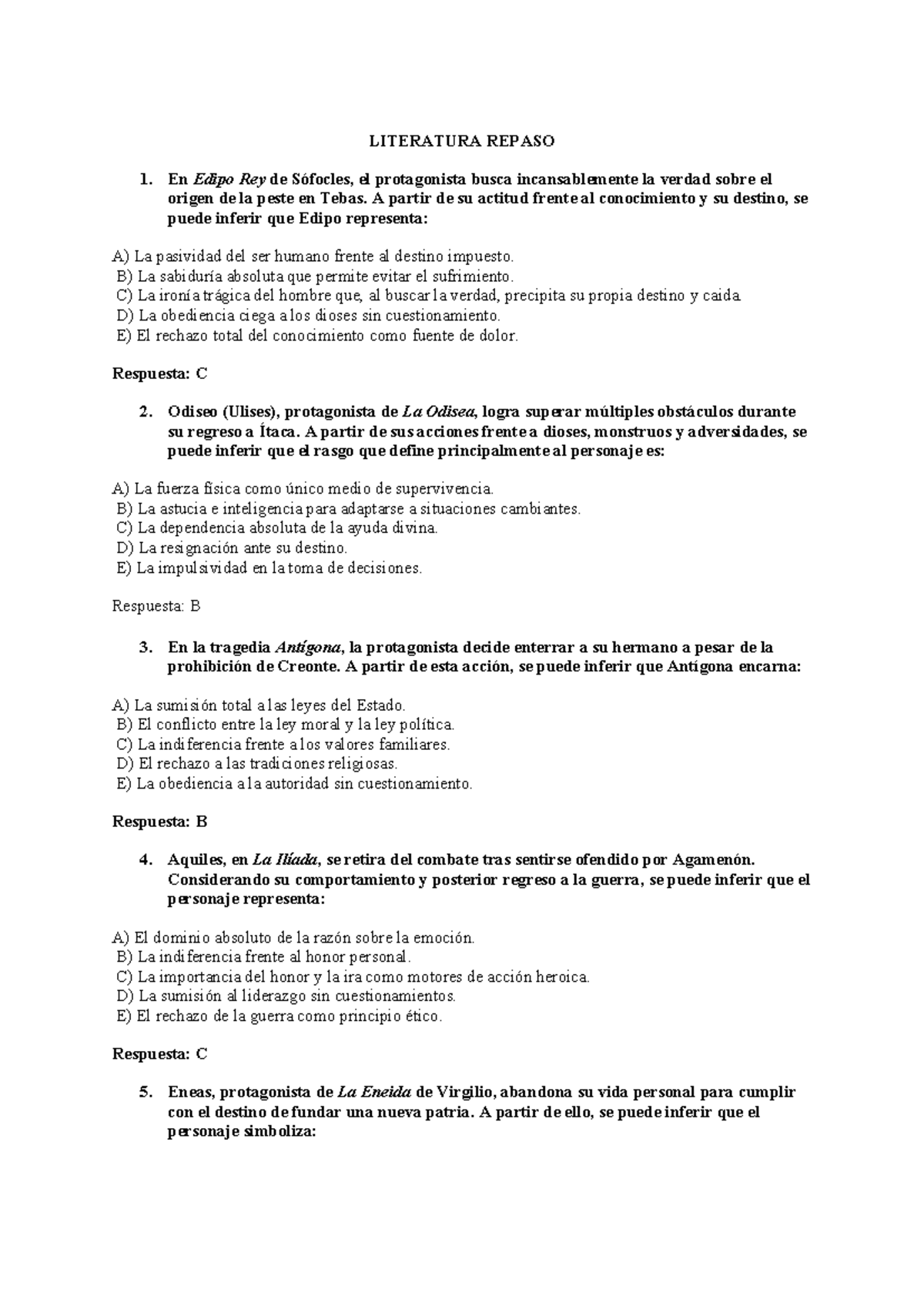 Literatura Repaso: Análisis de Personajes y Temas Clave - Studocu