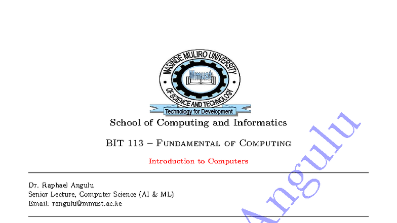 BIT 113: Chapter 1 - Introduction to Computers and Their Evolution ...