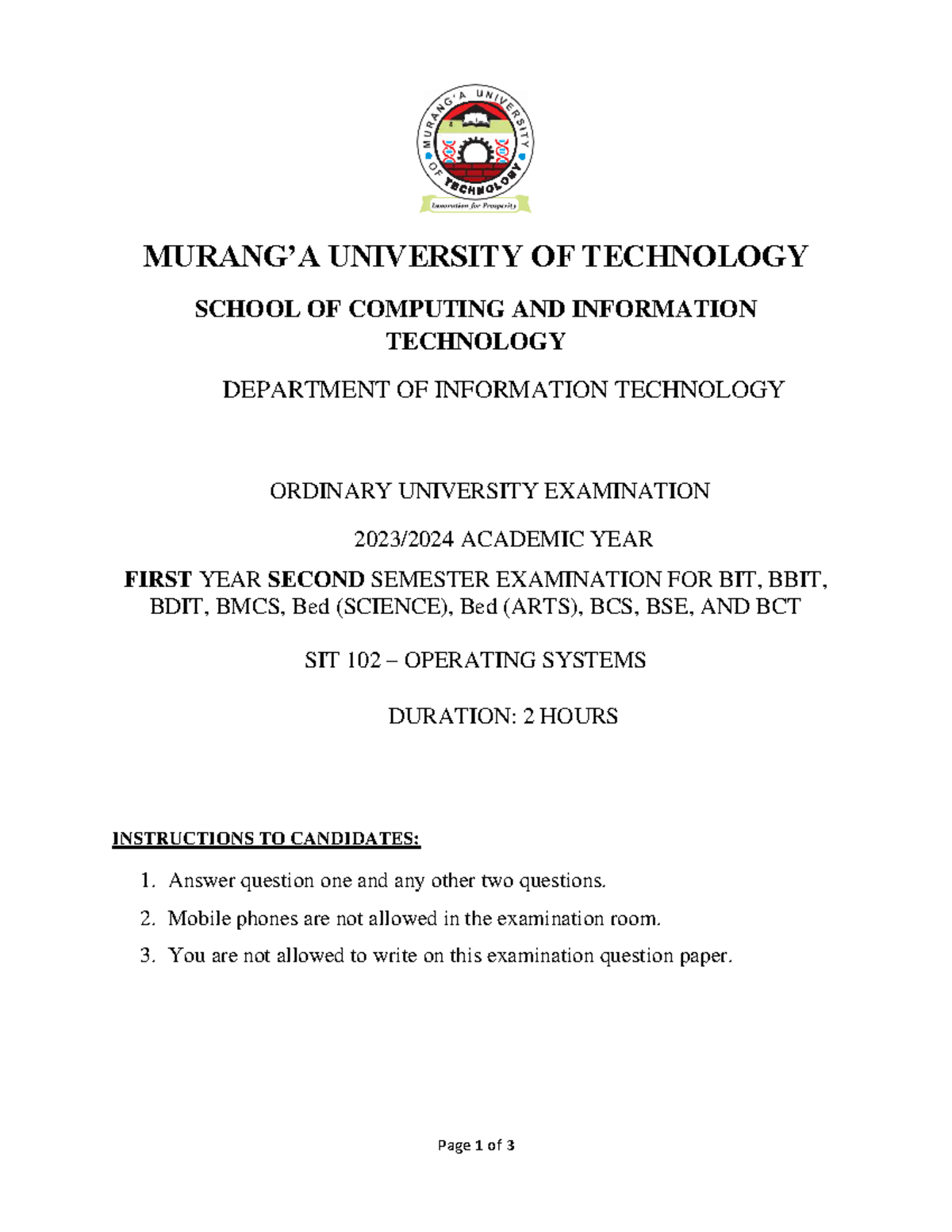 SIT 102 Final Exam: Operating Systems Overview and Key Concepts - Studocu