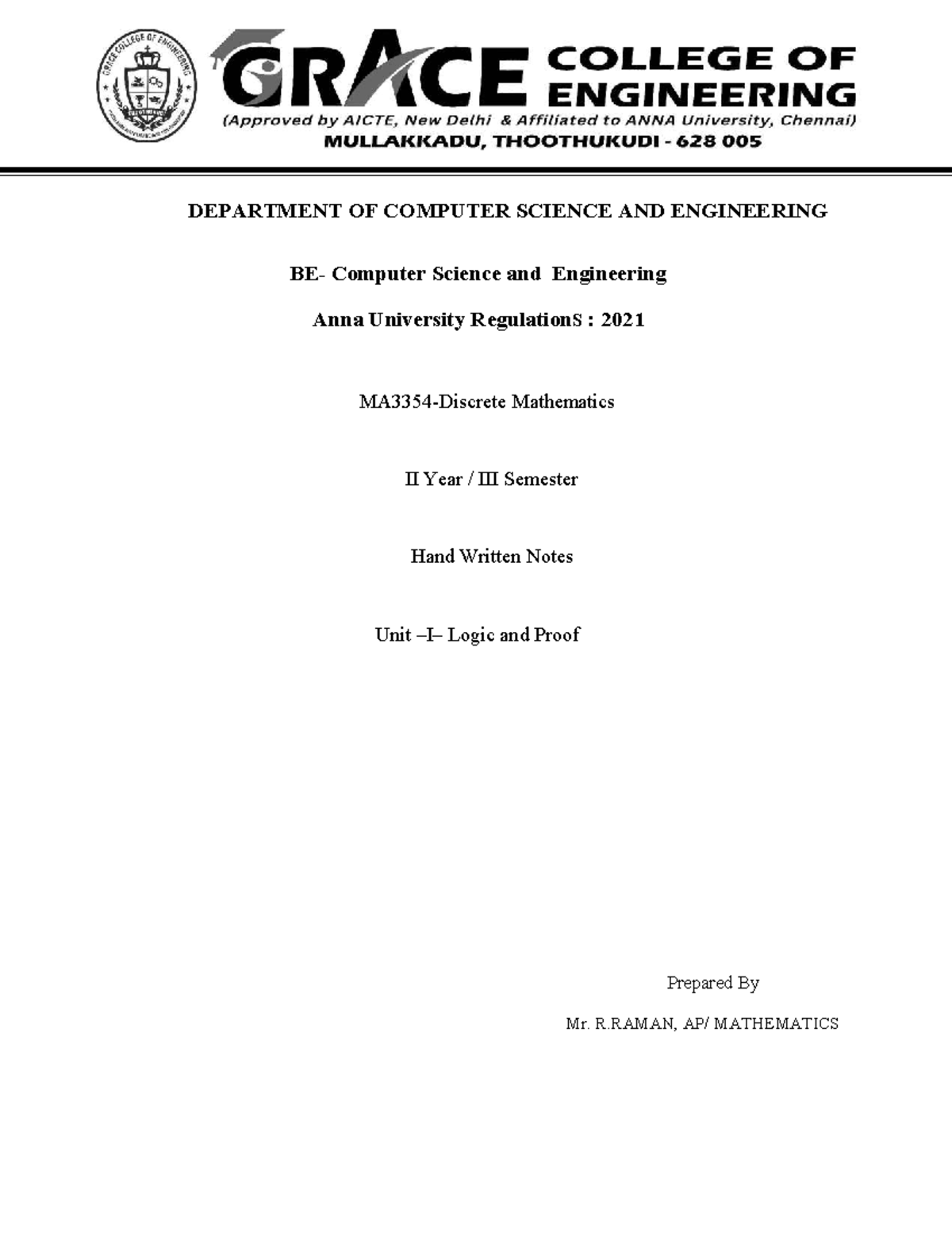 CSE MA3354 Mathematics II Unit 1 Handwritten Notes - Studocu