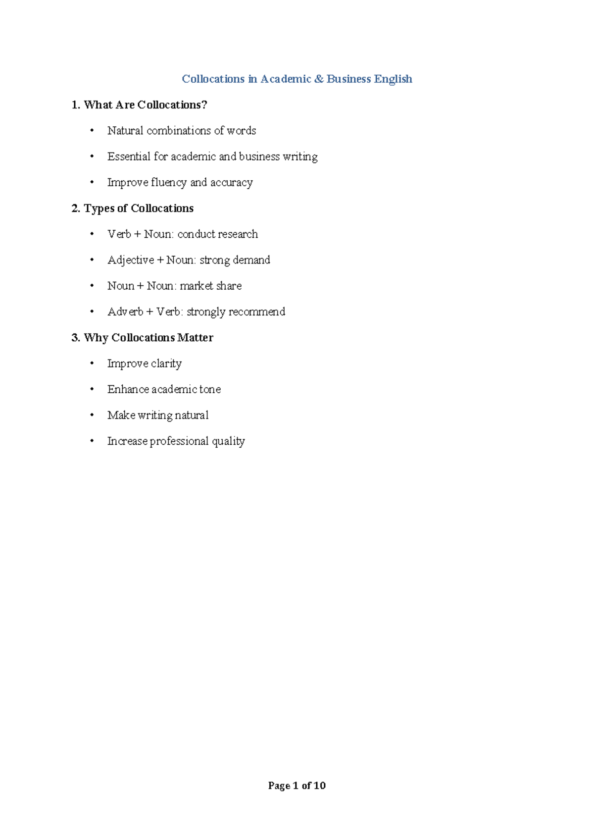 100 Academic & Business Collocations for Effective Writing - Studocu