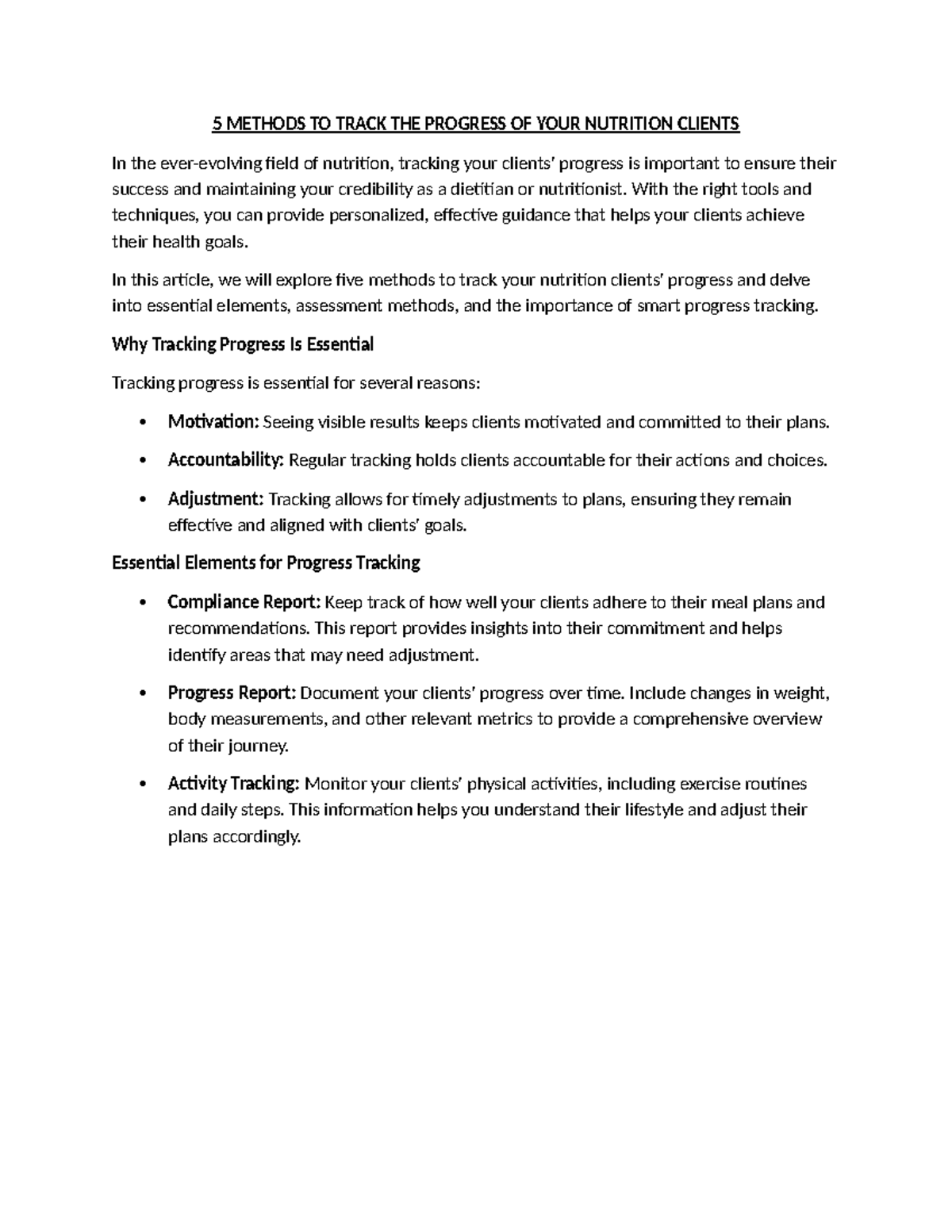 5 Effective Methods to Track Nutrition Client Progress in Public Health ...