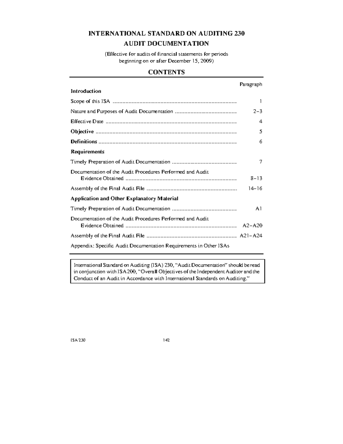 ISA-230 test 1 - INTERNATIONAL STANDARD ON AUDITING 230 AUDIT ...