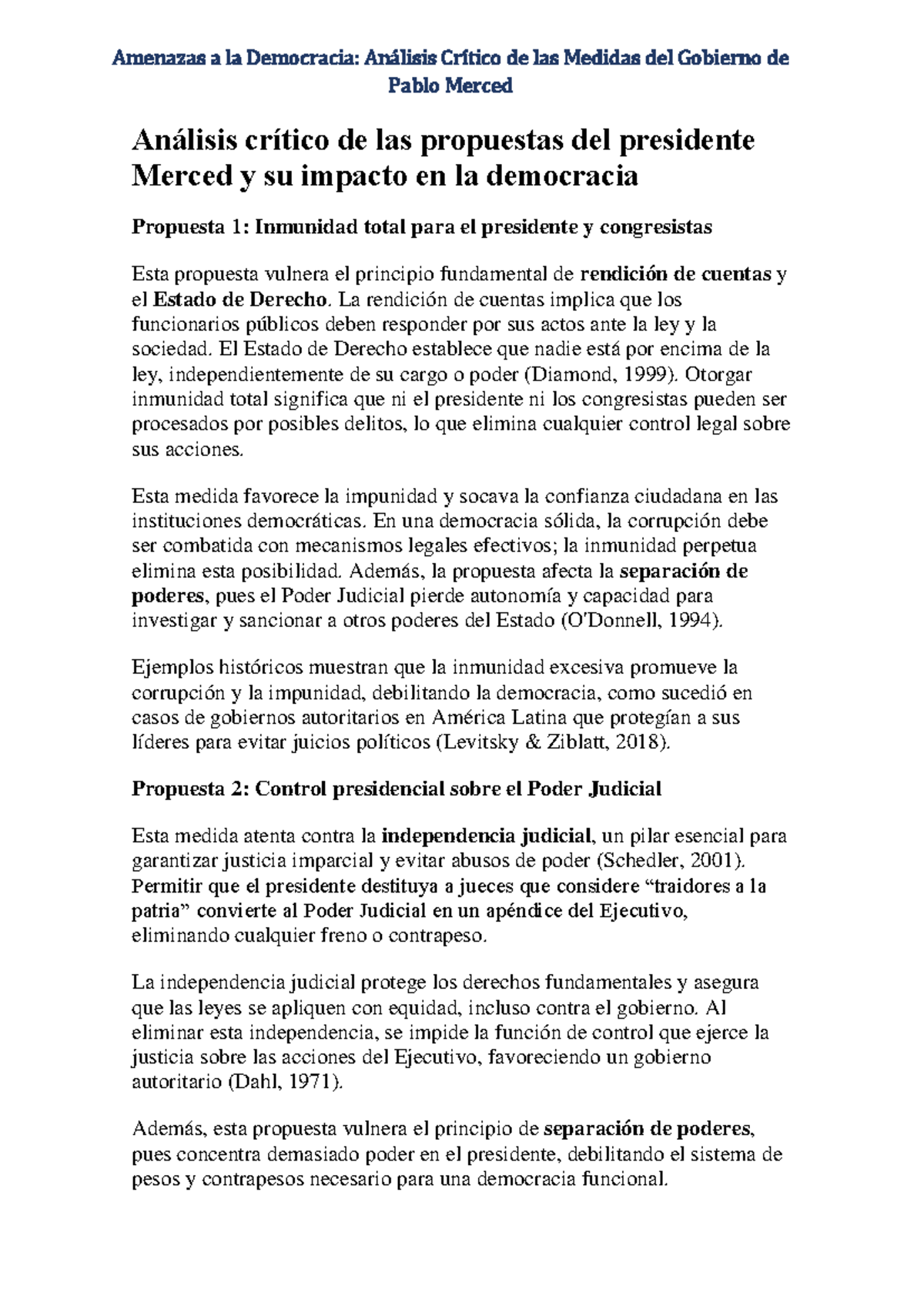 Amenazas a la Democracia: Análisis Crítico TA2 - Studocu