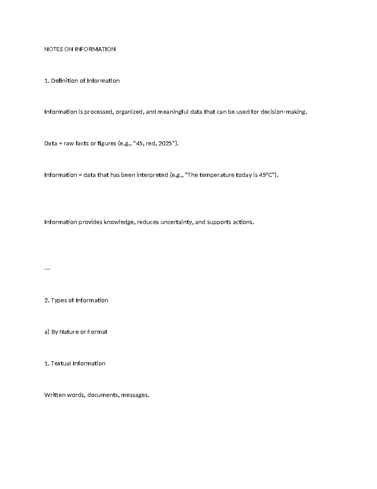 ICT NOTES: Understanding Information Types and Uses - Studocu