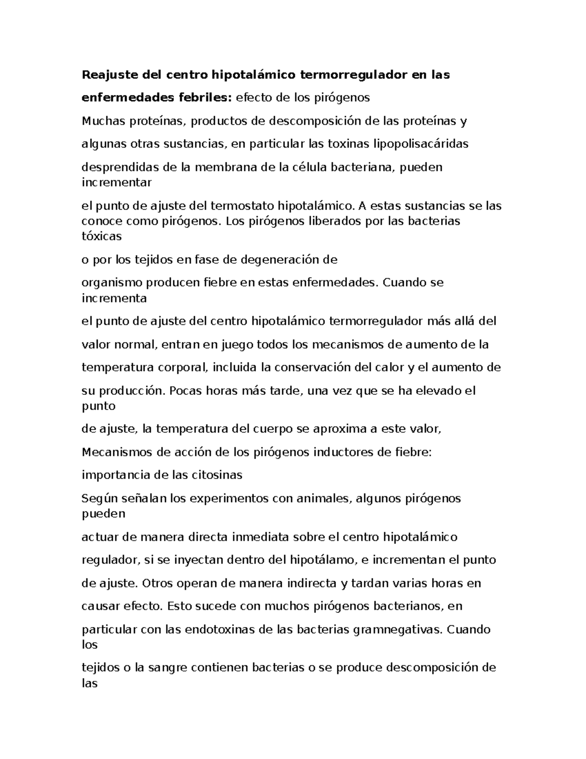 Pirogenos y Golpe de Calor: Efectos en la Termorregulación - Studocu