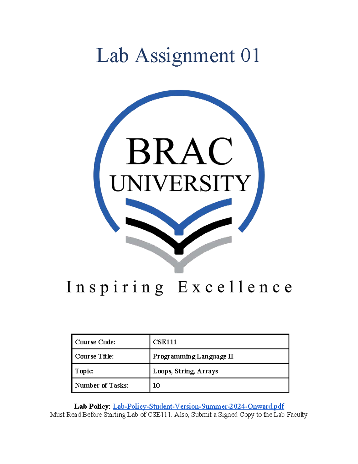 CSE111 Lab Assignment 01: Loops, Strings, and Arrays - Fall '24 - Studocu