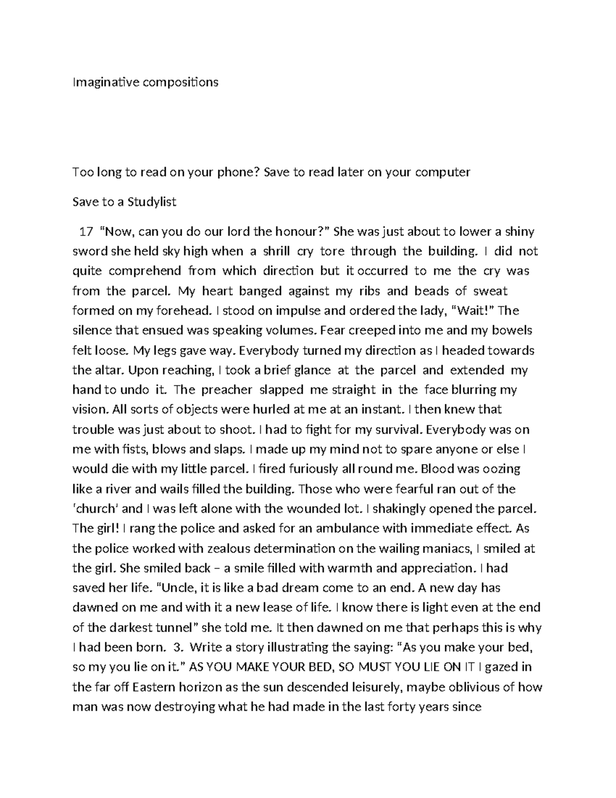 Imaginative Compositions: Exploring Life's Lessons and Challenges - Studocu