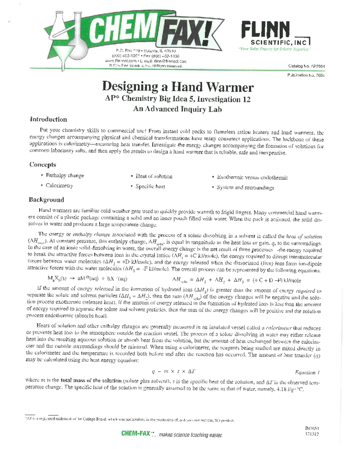 LAB - Designing a Hand Warmer (AP7654) - Advanced Inquiry Experiment ...