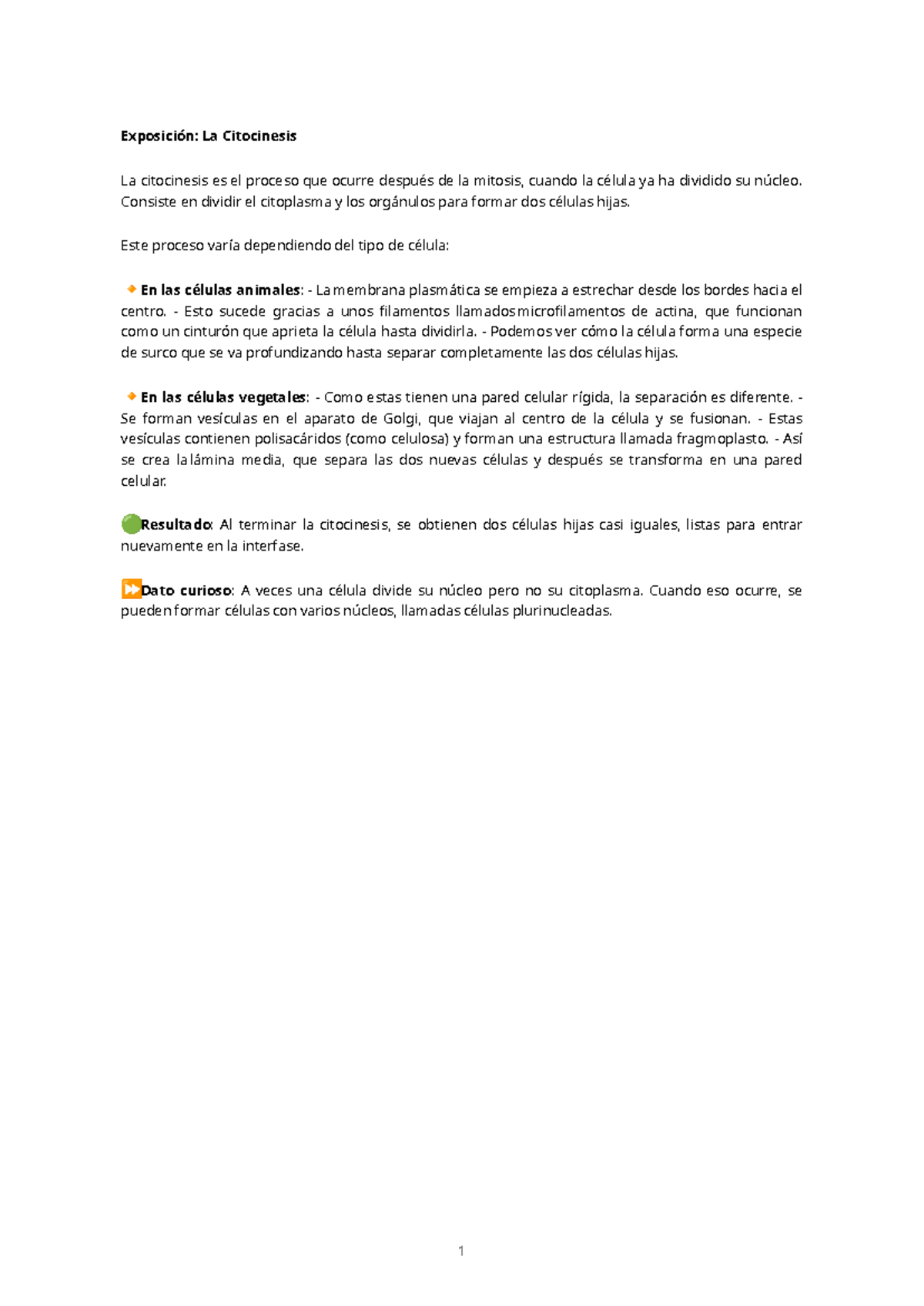 Exposición: La Citocinesis y su Importancia en la División Celular ...