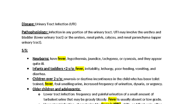 UTI - Pathophysiology and Nursing Management Guide - Studocu
