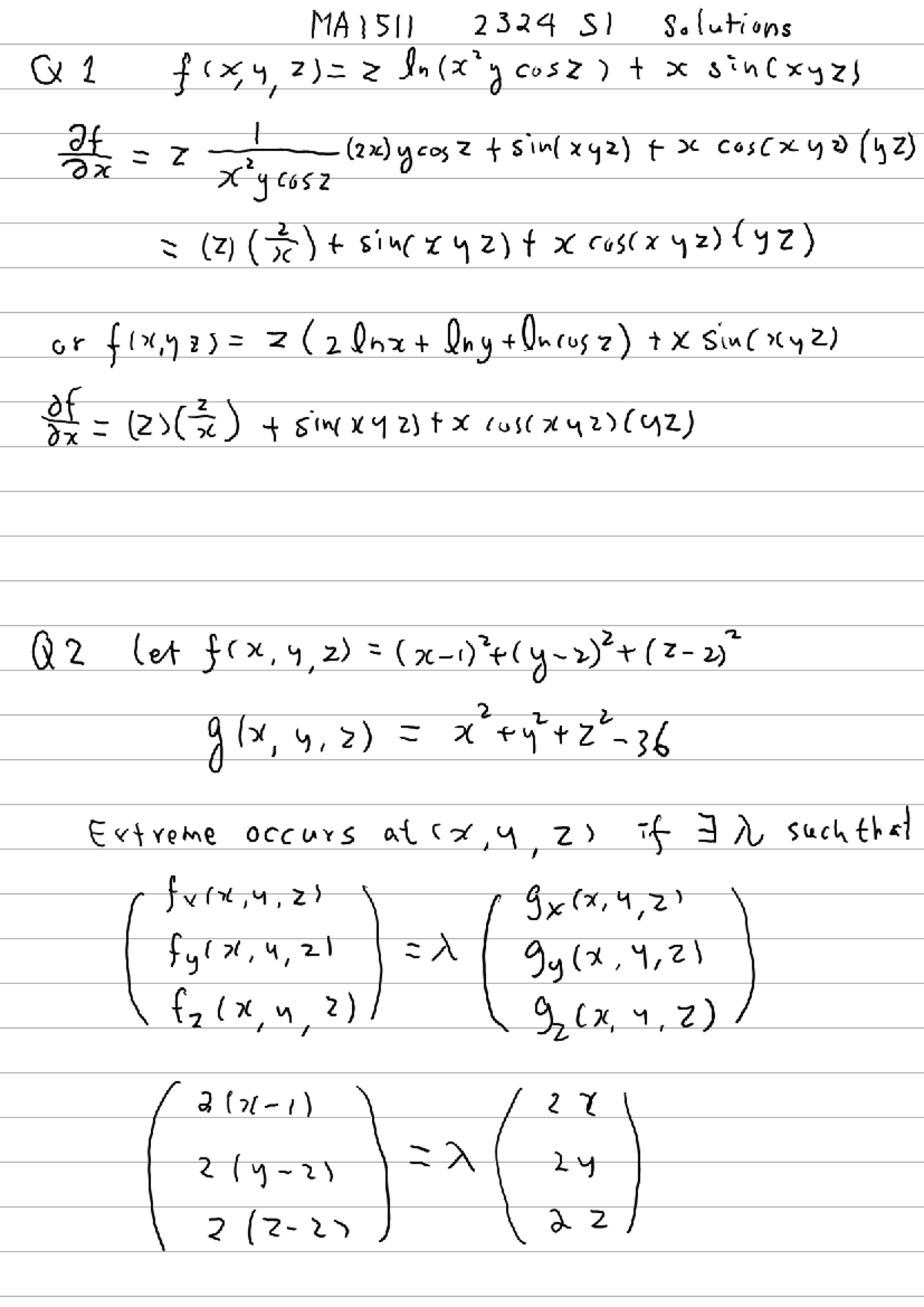 MA1511 2324 S1 Solutions to Key Problems and Exercises - Studocu